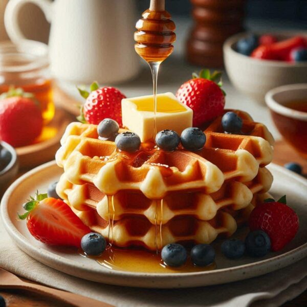 Waffles clásicos con miel: un desayuno sencillo y delicioso